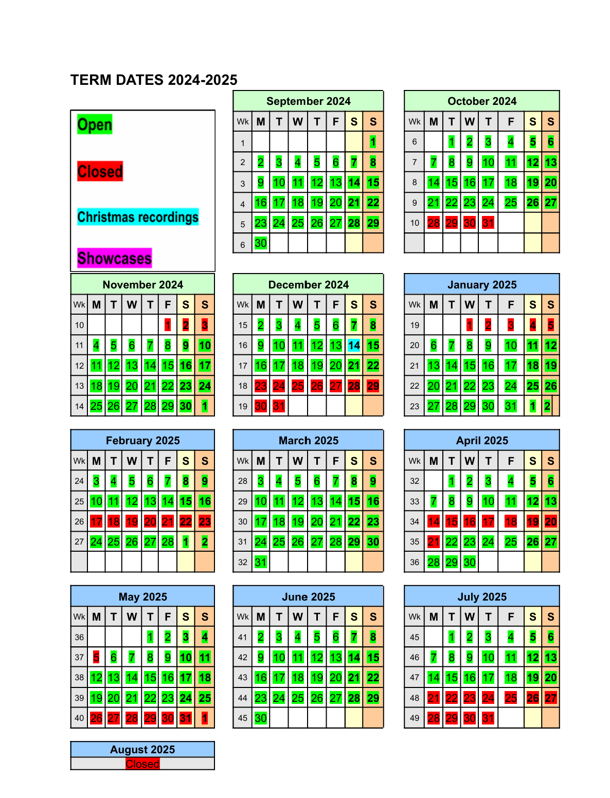 Term Dates - South Manchester | E & M Music Academy